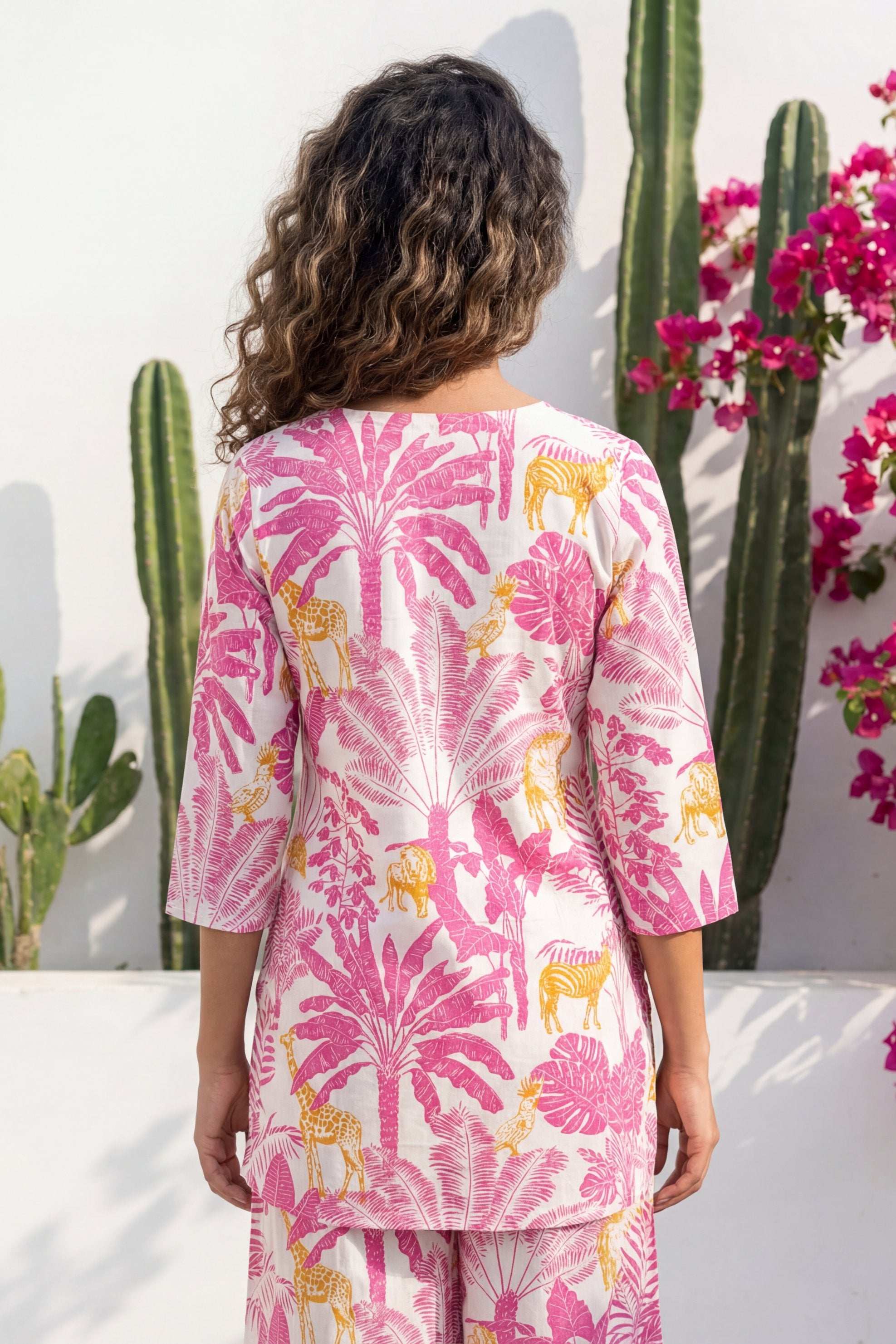 Safari Chic Bright Pink Leopard Palm Cotton Co-ord Set | Me&My